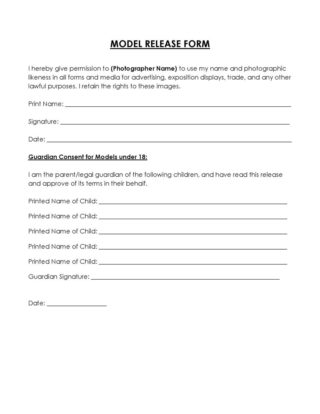 40 Free Model Release (Photo Copyright) Forms | PDF - Word