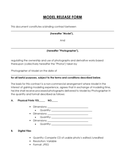 40 Free Model Release (Photo Copyright) Forms | PDF - Word