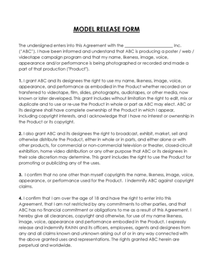 40 Free Model Release (Photo Copyright) Forms | PDF - Word