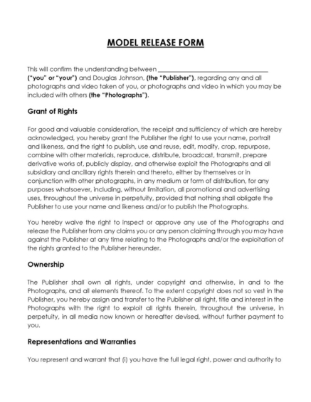 40 Free Model Release (Photo Copyright) Forms | PDF - Word