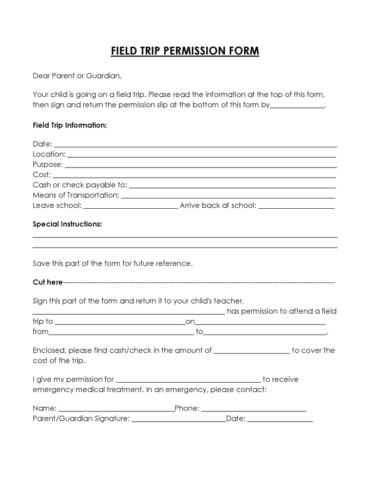 35 Free Permission Slip Templates (Examples) - Word | PDF