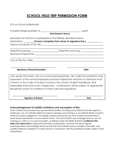 35 Free Permission Slip Templates (Examples) - Word | PDF