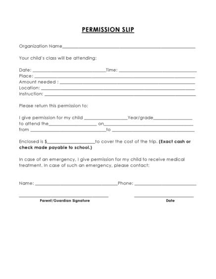 35 Free Permission Slip Templates (Examples) - Word | PDF