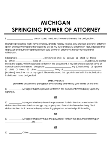 Michigan Power of Attorney Forms | 10 Types | PDF - Word
