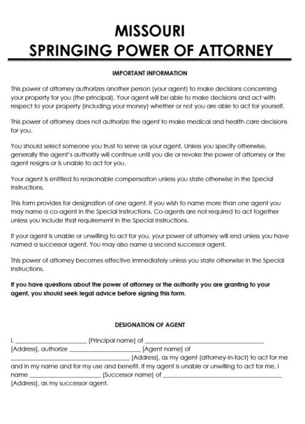 Free Missouri Power of Attorney Forms (9 Types) - PDF | Word