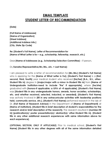 30 Free Letter of Recommendation for Student Templates