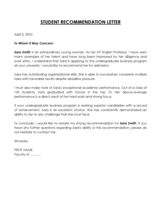 30 Free Letter of Recommendation for Student Templates