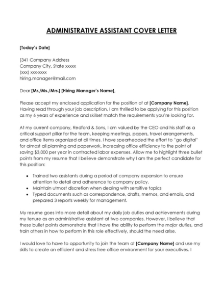 Administrative Assistant Cover Letter Examples + Tips