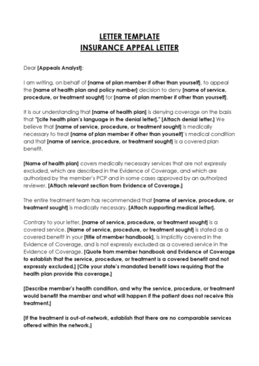 Writing an Appeal Letter To Insurance Company (Samples)