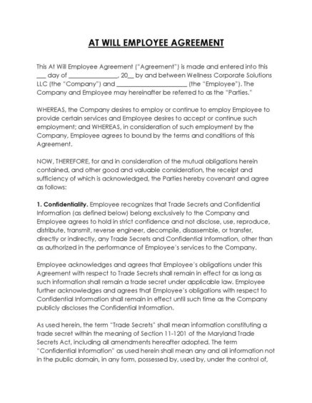 Free Employment At Will Contract Templates (Word)