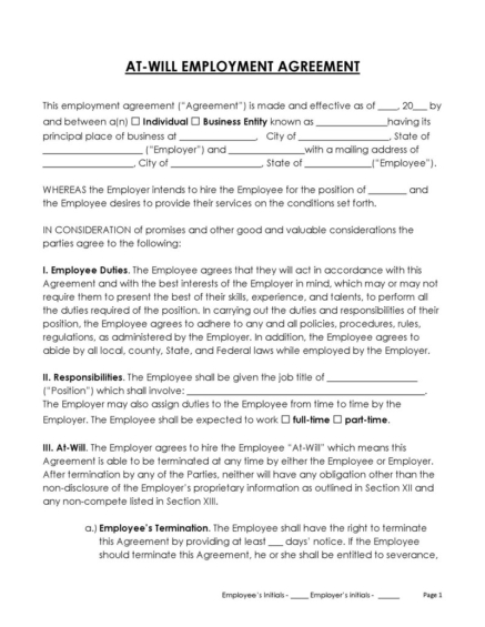 Free Employment At Will Contract Templates (Word)