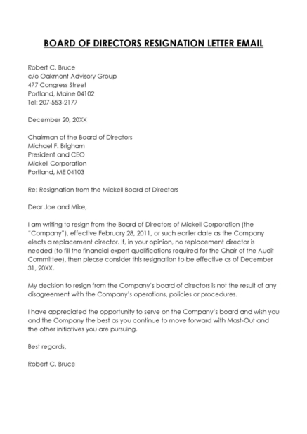 Board Resignation Letter Examples - Free Templates