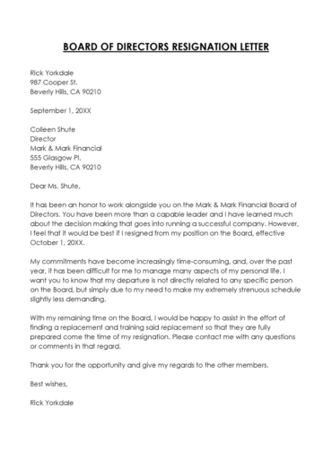 Board Resignation Letter Examples - Free Templates