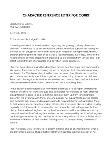 Character Reference Letter for Court (14 Effective Samples)