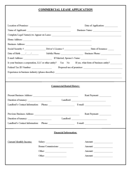 Free Commercial Lease Application Forms | Word - PDF