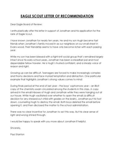 12 Samples of Eagle Scout Letter of Recommendation