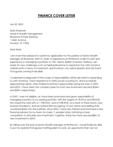 Finance Cover Letter Examples (Guide and Tips)