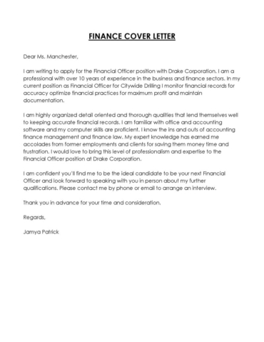 Finance Cover Letter Examples (Guide and Tips)