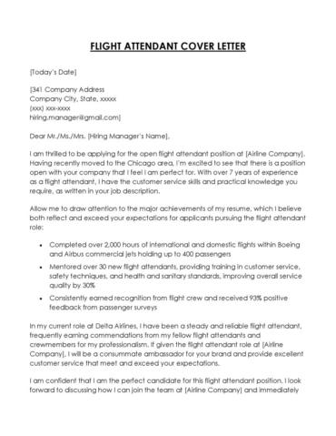 Flight Attendant Cover Letter (20 Samples, Examples)