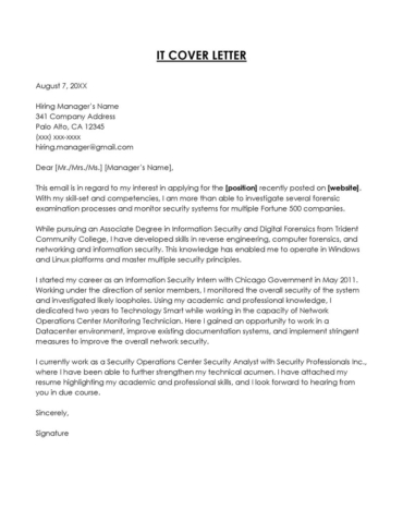 20 Best IT Cover Letter Examples