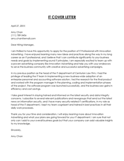 20 Best IT Cover Letter Examples