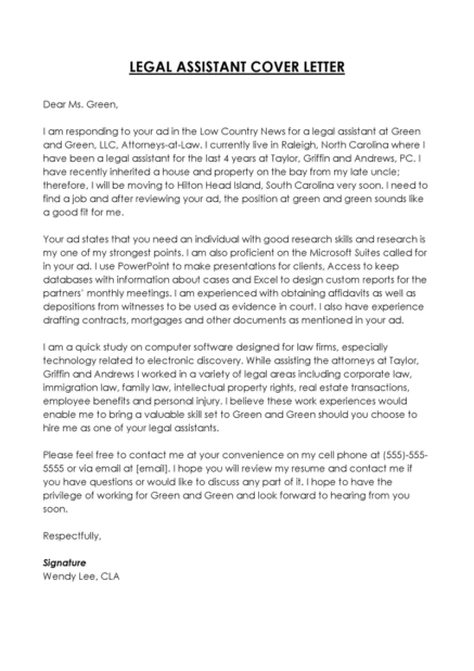 Legal Assistant Cover Letter Examples (Free Templates)