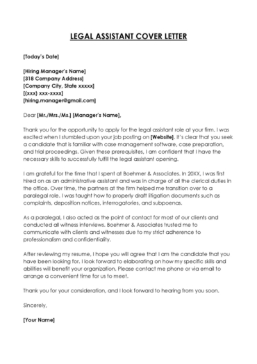 Legal Assistant Cover Letter Examples (Free Templates)