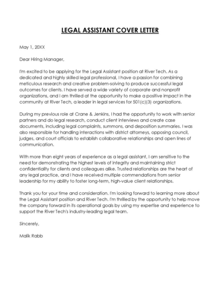 6 Perfect Legal Assistant Cover Letter Examples