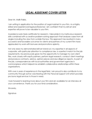 6 Perfect Legal Assistant Cover Letter Examples