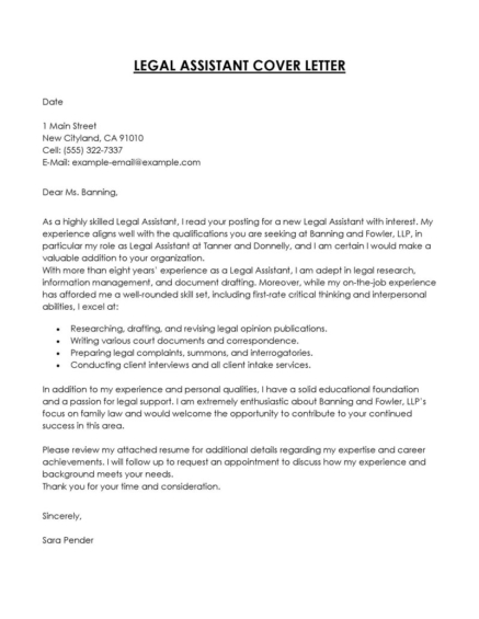 6 Perfect Legal Assistant Cover Letter Examples