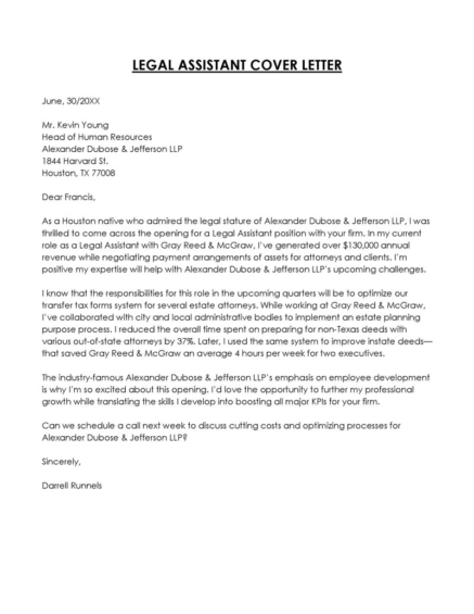 6 Perfect Legal Assistant Cover Letter Examples