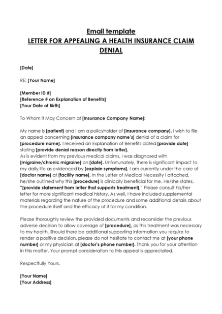 Sample Letter for Appealing Health Insurance Claim Denial