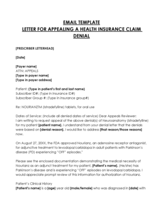 Sample Letter for Appealing Health Insurance Claim Denial