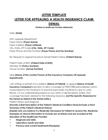 Sample Letter for Appealing Health Insurance Claim Denial