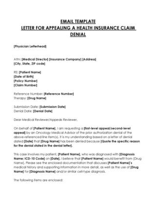 Sample Letter for Appealing Health Insurance Claim Denial
