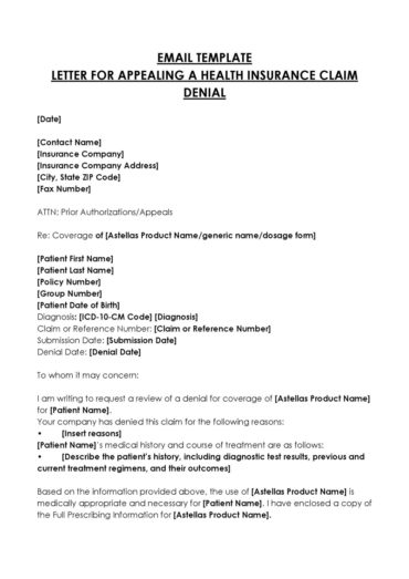 Sample Letter for Appealing Health Insurance Claim Denial