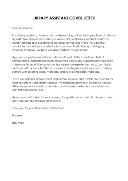 6 Best Library Assistant Cover Letter Examples