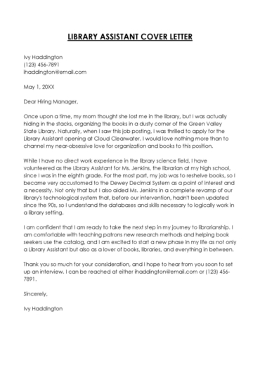 6 Best Library Assistant Cover Letter Examples