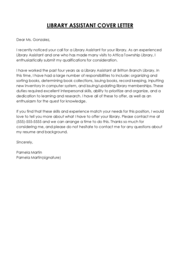 6 Best Library Assistant Cover Letter Examples