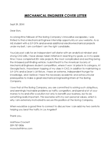 Mechanical Engineer Cover Letter Examples - Templates