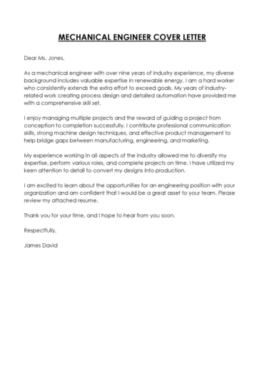 Mechanical Engineer Cover Letter Examples - Templates