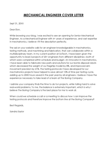 Mechanical Engineer Cover Letter Examples - Templates