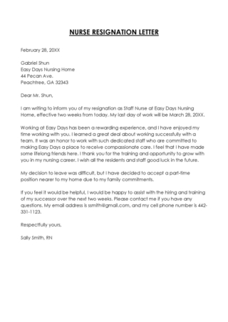 Nursing Resignation Letter Examples