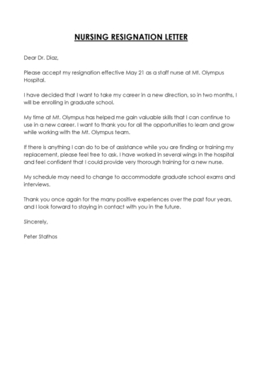 Nursing Resignation Letter Examples
