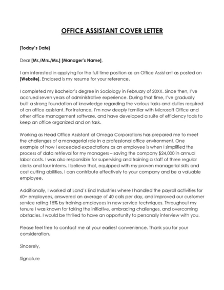 Office Assistant Cover Letter Examples & Writing Tips