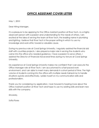 Office Assistant Cover Letter Examples & Writing Tips