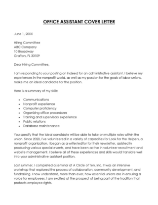 Office Assistant Cover Letter Examples & Writing Tips