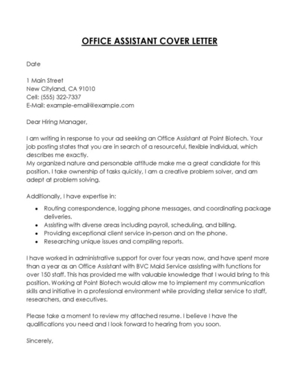 Office Assistant Cover Letter Examples & Writing Tips