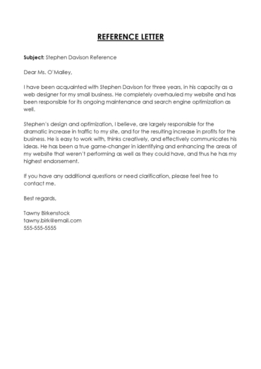 Sample Reference Letters (Job, Character, Lease, and Academic)