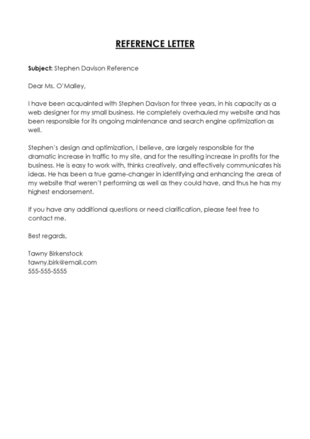 Sample Reference Letters (Job, Character, Lease, and Academic)